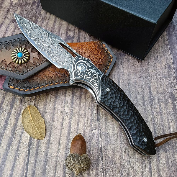 Sharp Folding Blade Damascus Steel Outdoor Kitchen Knife High Quality ...