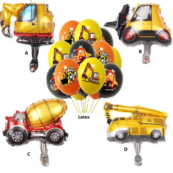 Construction Vehicle Theme Latex Balloons Crane Excavator Aluminum Film ...