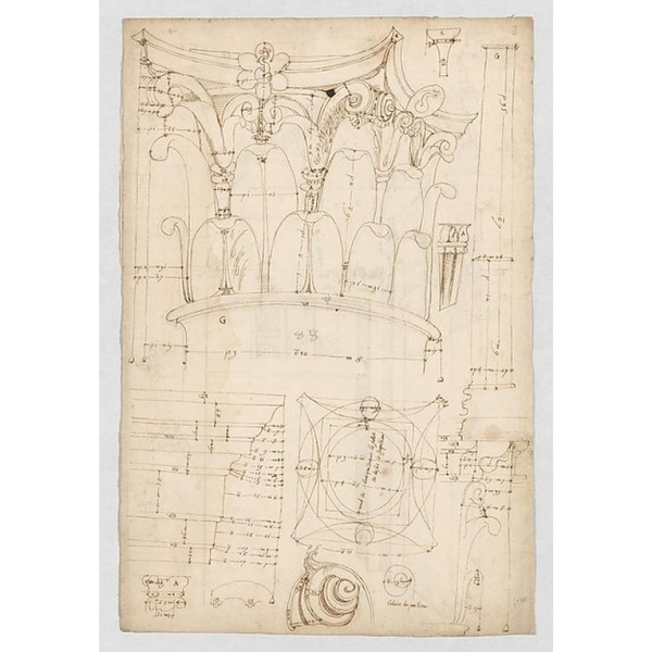 Pantheon, portico, Corinthian column capital, projection, plan, and ...