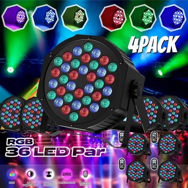 4 Pack U`King Upgraded Stage Lights 36 LED Par Lights RGB Par Lights Uplights Stage Lighting ...