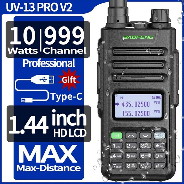 Baofeng UV-13 PRO V1 Walkie Talkie Waterproof High Powerful 999CH Dual Band UHF VHF Transmitter ...
