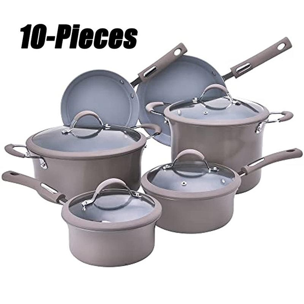 Hamilton Beach Cookware Set, 10-Pieces, Pots, Pans, and Glass Lids | Wish