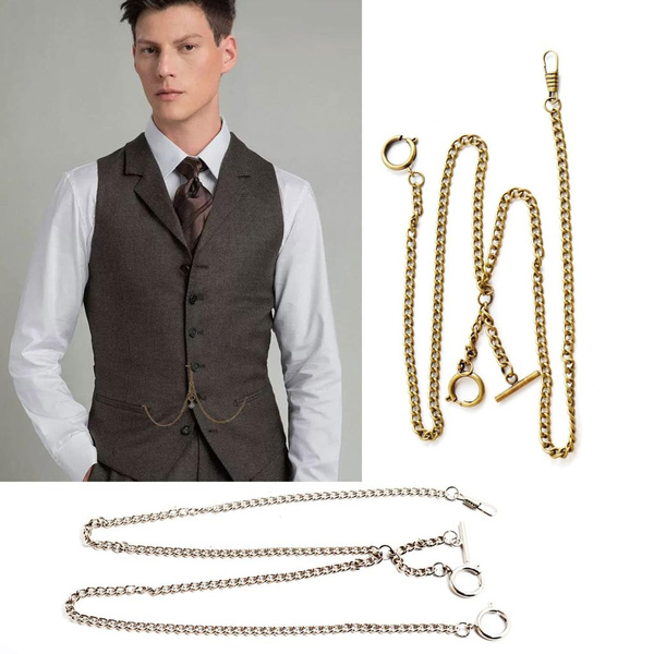 Classic Pocket Watch Double Albert Chain T-Bar Watch Chain Link Vintage ...