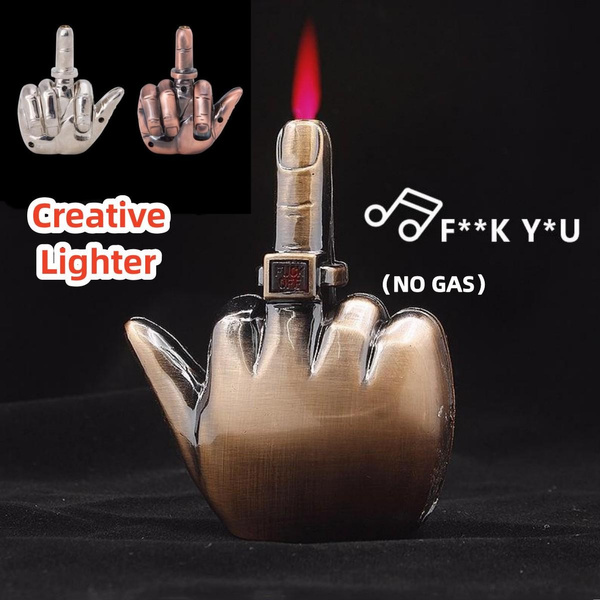 （NO GAS）Creative Gas Middle Finger Jet Lighter Metal Torch Flint ...