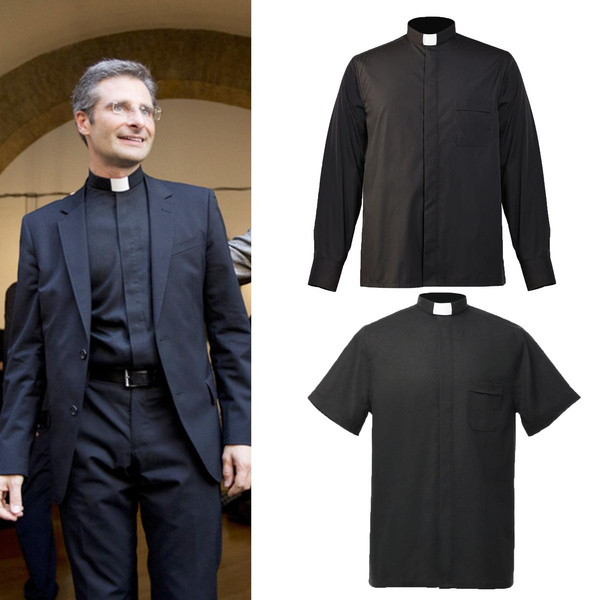 Mens Tab-Collar Long Sleeves Clergy Shirt Half Sleeve Shirt for Priest ...