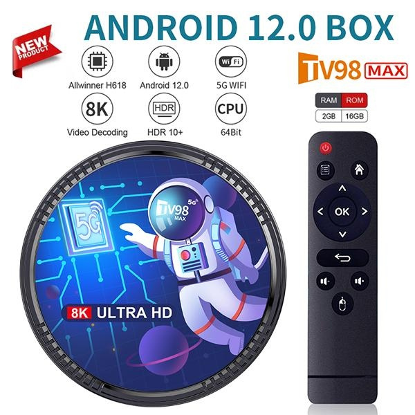 New 8K HD Play TV98 MAX Smart TV Box Android 12 2.4G/ 5G Wifi Bluetooth ...