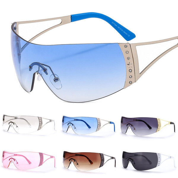 Wrap Around Y2K Sunglasses for Women Men Shield Flat Top Sunglasses ...