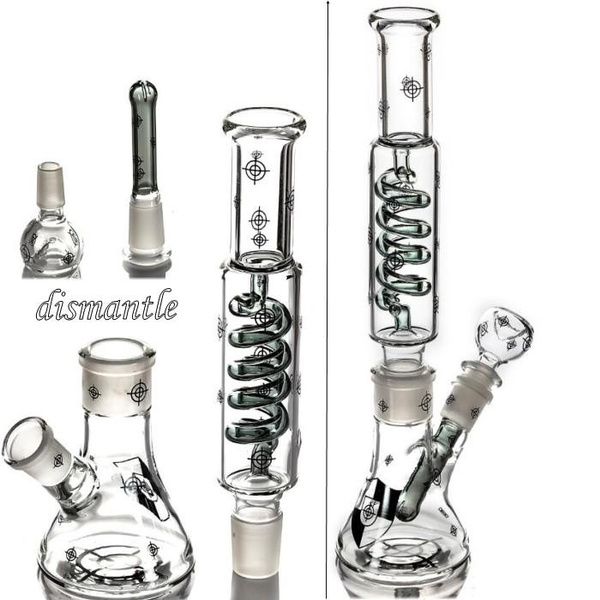 10.5" tall glass with coil perc beaker bubbler helix water pipe for ...