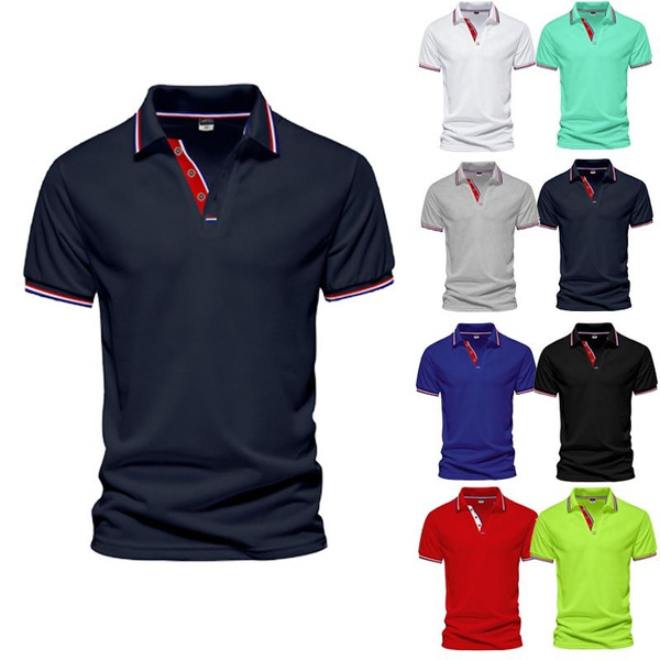 Summer Trendy Polo Shirts for Men Solid Color Polo T Shirt Lapeltshirt ...