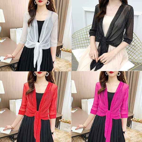Womens Thin Cardigan Summer Beach Wrap Coat Women Short Small Shawl ...