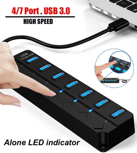 7 Ports / 4 Port LED USB 2.0 USB 3.0 Adapter Hub Multi-Port Socket ...