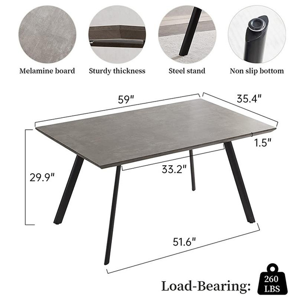 Modern Mid-Century Dining Table Kitchen Table Rectangular Solid Wood ...