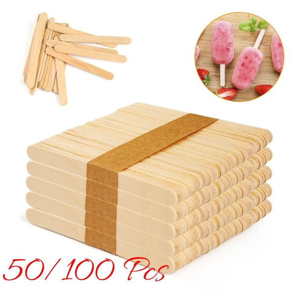 50/100 Pcs Wooden Ice Cream Popsicle Sticks DIY Kids Handwork Art ...