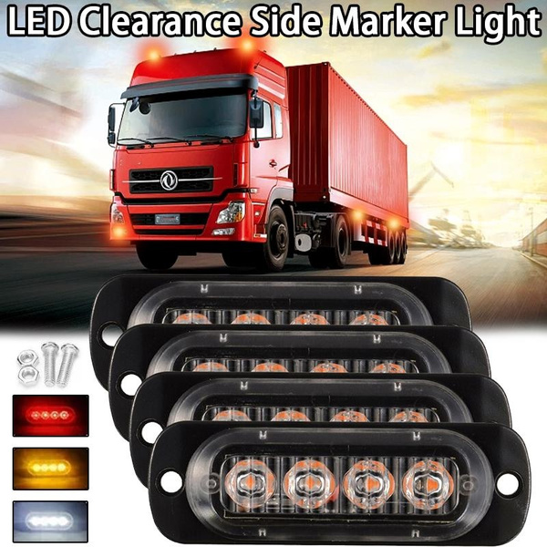 4 LED Strobe Warning Light Amber LED Side Flashing Beacon Emergency ...