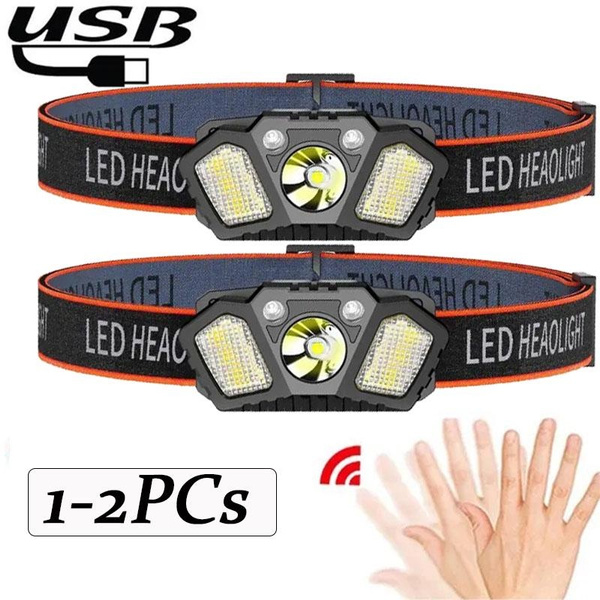 1/2PCS LED Induction Headlamp Sensor Headlight 5 Modes Lighting Built ...