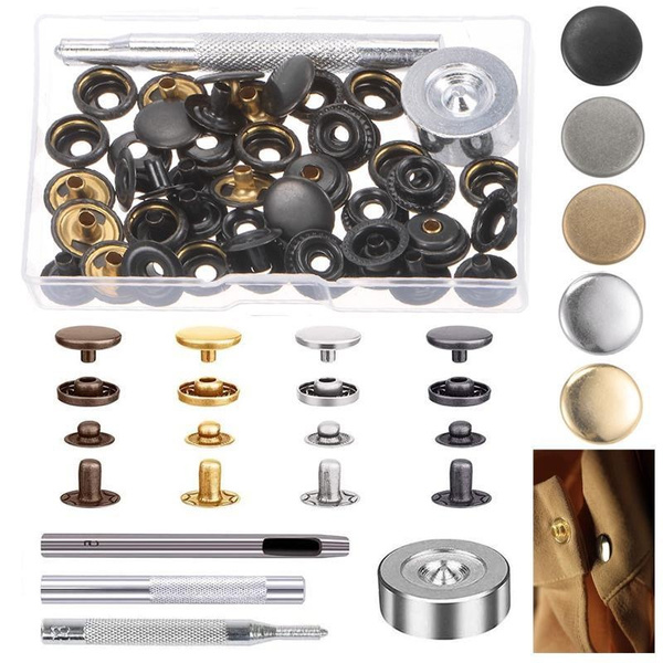 12 Set 15mm Snap Fasteners Kit for Clothing with 4Pcs Punch Setter ...