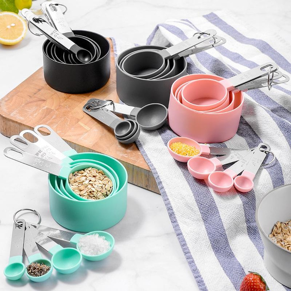 1 Set Measuring Cups And Spoons 8 Piece Stackable Stainless Steel ...