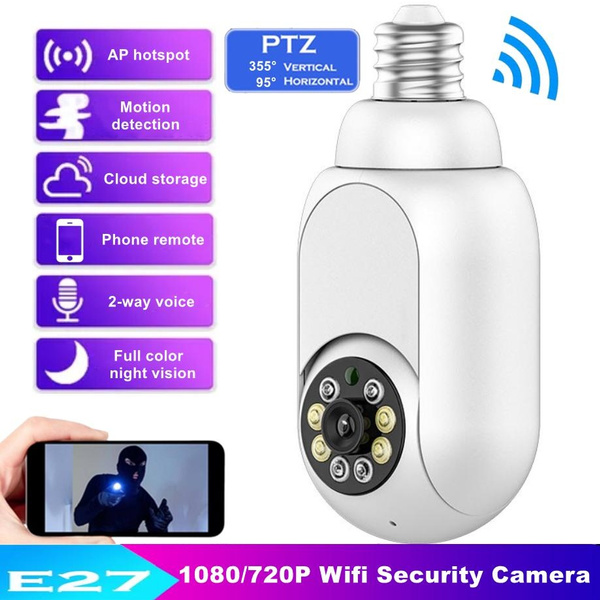 720/1080P Wifi PTZ E27 Bulb Camera Auto Tracking Panoramic Camera Night ...