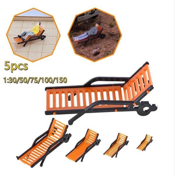 5PCS 1:30/50/75/100/150 Scale Model Chair Lounge Beach Chair Miniature ...