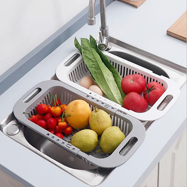 Vegetable Fruit Drainer Basket Strainer Sink Drain Rack Adjustable ...