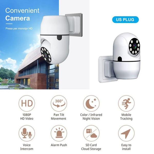 WIFI Camera A11 Surveillance Cam 355°+ 90° Auto Mobile Tracking Night Vision Plug Mounted Bulb ...