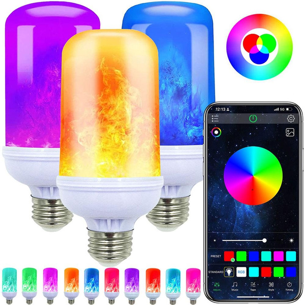 RGB LED Flame Effect Light Bulb Bluetooth APP Control 16 Million Colors ...