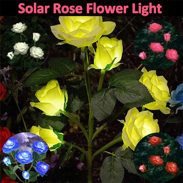 Solar Outdoor Garden Lights with 3 Bigger Rose Flowers, Decorative ...