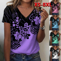 XS-8XL Summer Clothes Women's Fashion V-Neck Short Sleeved Tops Casual ...
