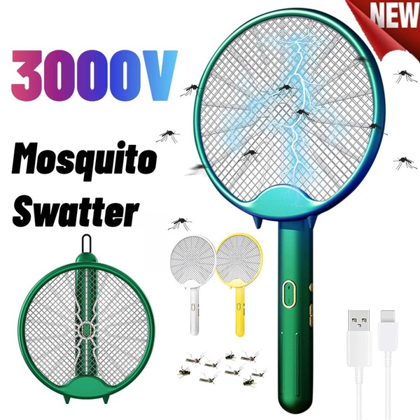 3000V Fly Swatter Electric Racket Rechargeable Bug Zapper Racket ...