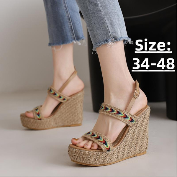 Womens Fashion 12CM Super High Heels Open Toe Straw Slingback Sandals ...