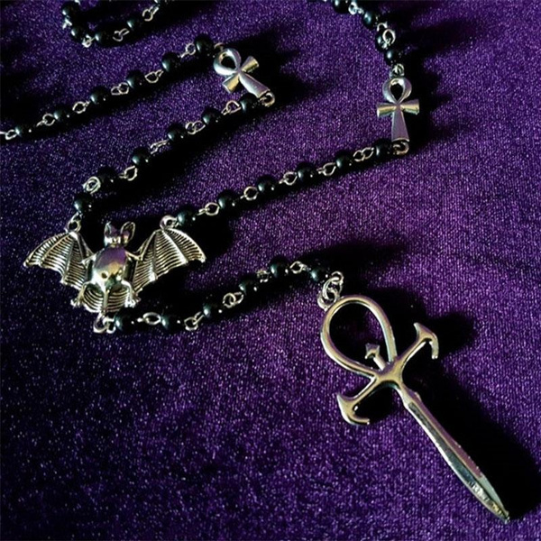 Vampire Ankh Rosary - Occult Vamp Goth Ankh Beads Bat Gothic Vampire ...
