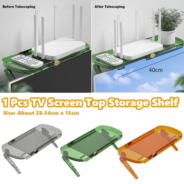 1 Pcs No Punching TV Screen Top Storage Shelf Multifunction Adjustable ...