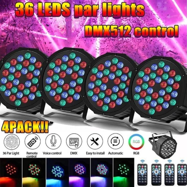 4PCS 36 LED Stage Lights RGB Par Can Flat DMX512 DJ Disco Bar Uplighter ...