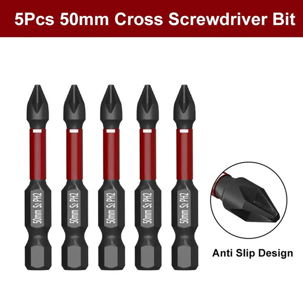 5Pcs Anti Slip Screwdriver Bits,S2 Steel Magnetic Cross Head Drill Bit ...