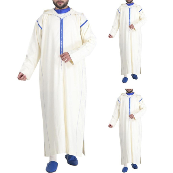 1Pcs Muslim Hooded Kaftan Robes for Men Muslim Dress Saudi Arabic Thobe ...
