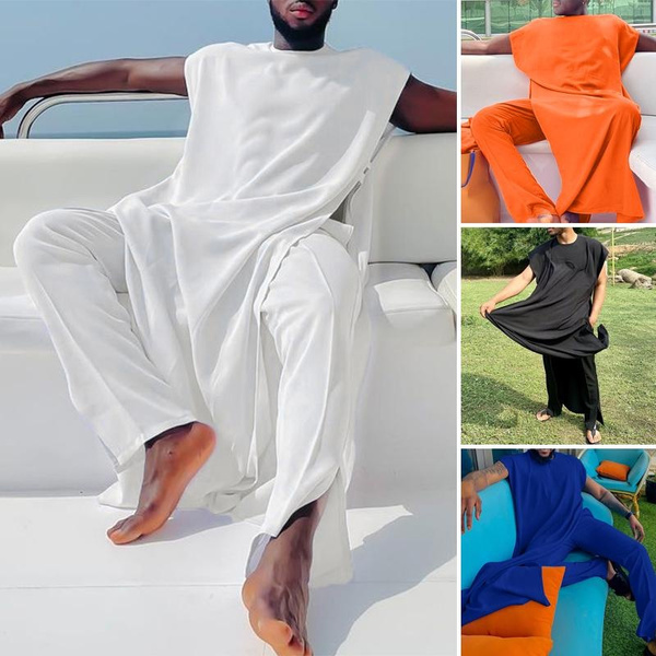 Two-pieces Muslim Sleeveless Thobe and Long Pants Islamic Male Suits | Wish