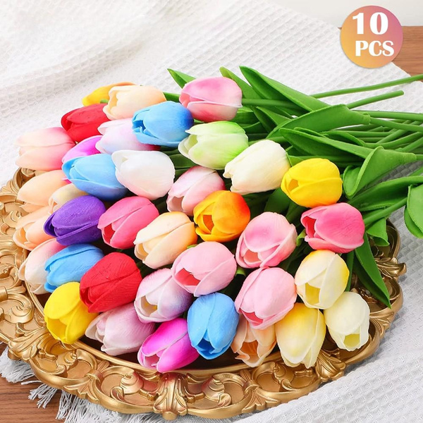 10 Pcs Tulips Artificial Flowers Faux Tulip Stems Real Feel PU Tulips ...