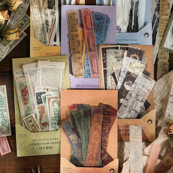 40 stickers per bag, hand ledger, box mounted stickers, retro vintage ...