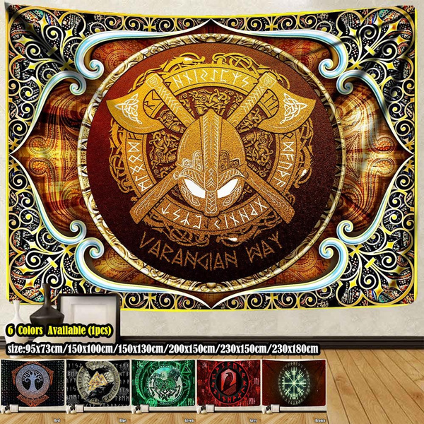 New Digital Printed Viking Warrior Art Tapestry Keltic Raven Tree Wall ...