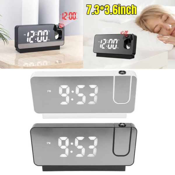 Projection Alarm Clock, Time Date Temperature Display 180 Degree Wide Angle HD LED Screen ...