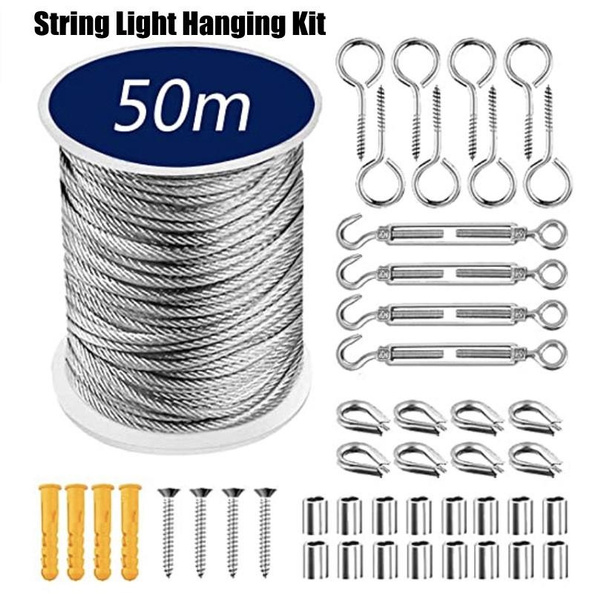 50/30/20/10M String Light Hanging Kit Stainless Steel Steel Wire Rope ...