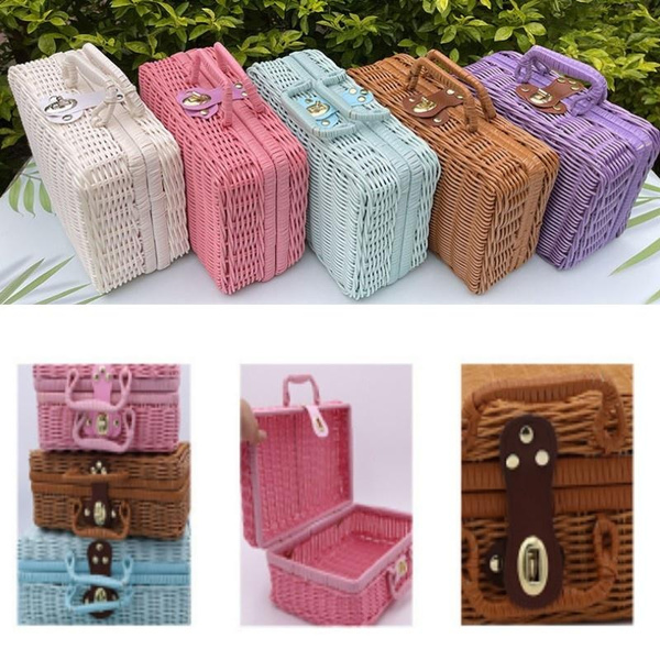 Hand Woven Vintage Portable Rattan Woven Storage Case Makeup Holder ...
