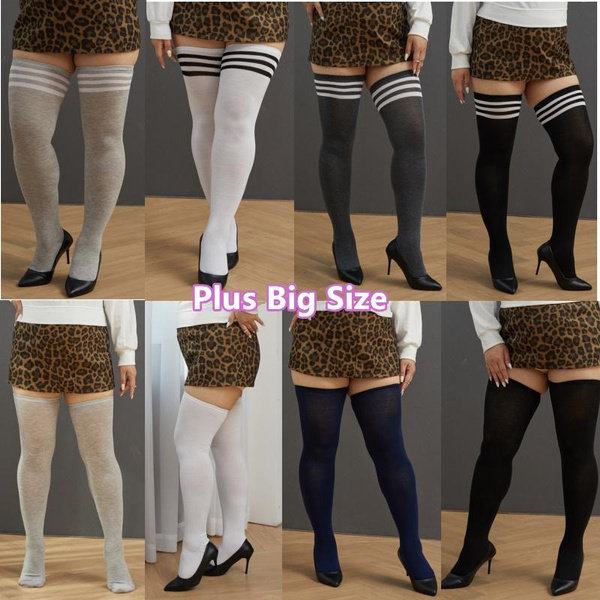 Plus Size Woman's Stockings Full-Figured Curvy Women Striped Thigh High ...