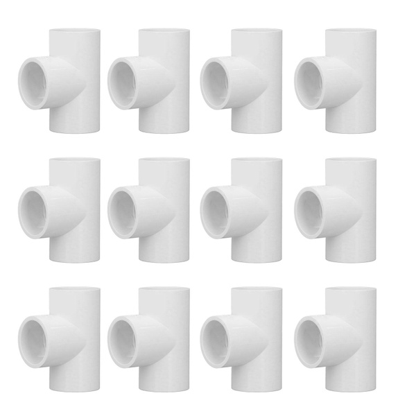 12Pcs PVC Tee Pipe Fittings Plastic Equal Diameter Joints Adapter Water ...