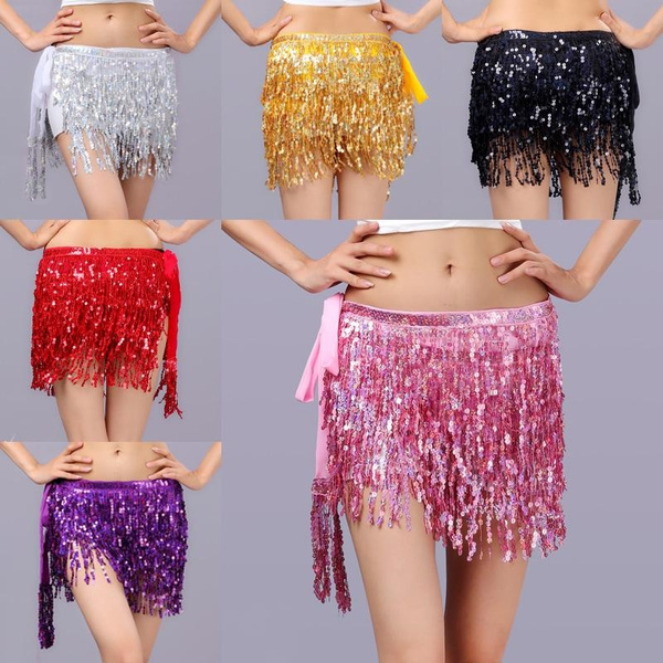 New Belly Dance Sequin Tassel Waist Chain Tie Bead Waist Scarf 4-layer ...