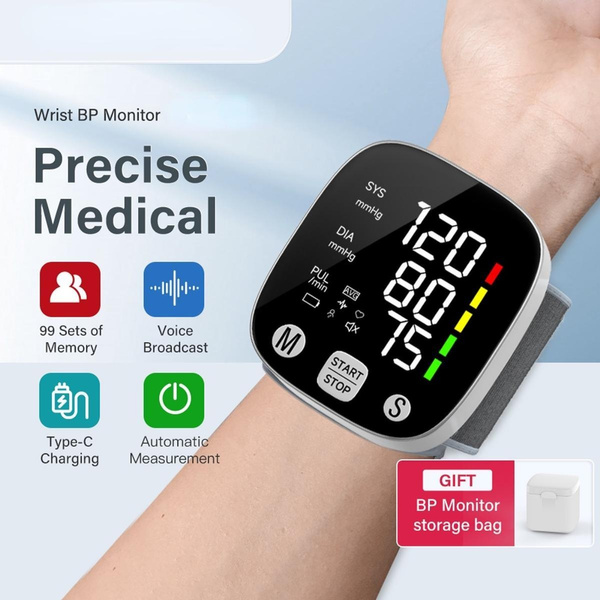 New LED Wrist Blood Pressure Monitor Large LCD Display Rechargeable ...