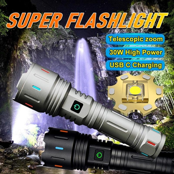 30 Watts High Power LED Telescopic Zoom Flashlight Portable Spotlight ...