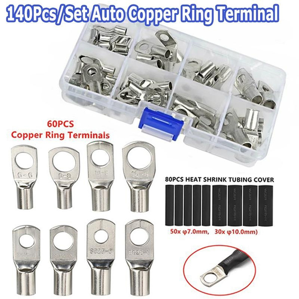 140Pcs/Set Auto Copper Ring Terminal Wire Crimp Connector Bare Cable ...