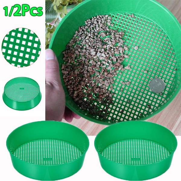 1/2Pcs Green Round Garden Sieve Plastic Riddle Stone Sand Seedling Mesh ...