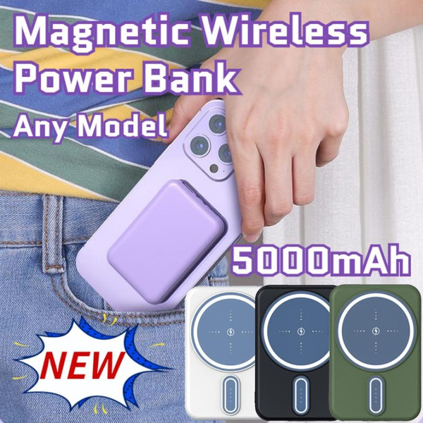 Mini 5000mAh Portable Magnetic Wireless Power Bank USB External Battery Charger for IPhone 14 13 ...